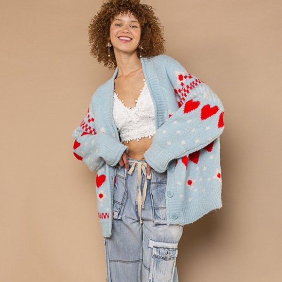 POL | Sweaters | Just In Pol Baby Blue Button Down Hearts Abound ...
